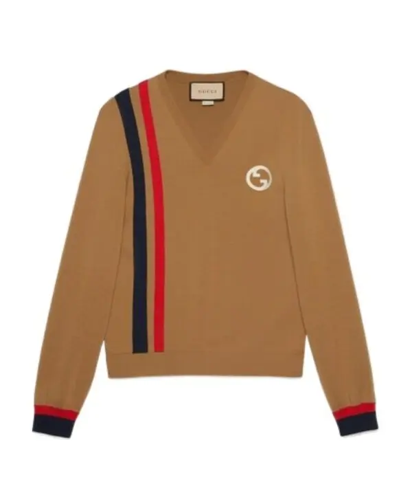 Gucci Interlocking G V-neck Jumper With Striped Detail