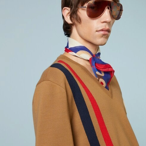 Gucci Interlocking G V-neck Jumper With Striped Detail