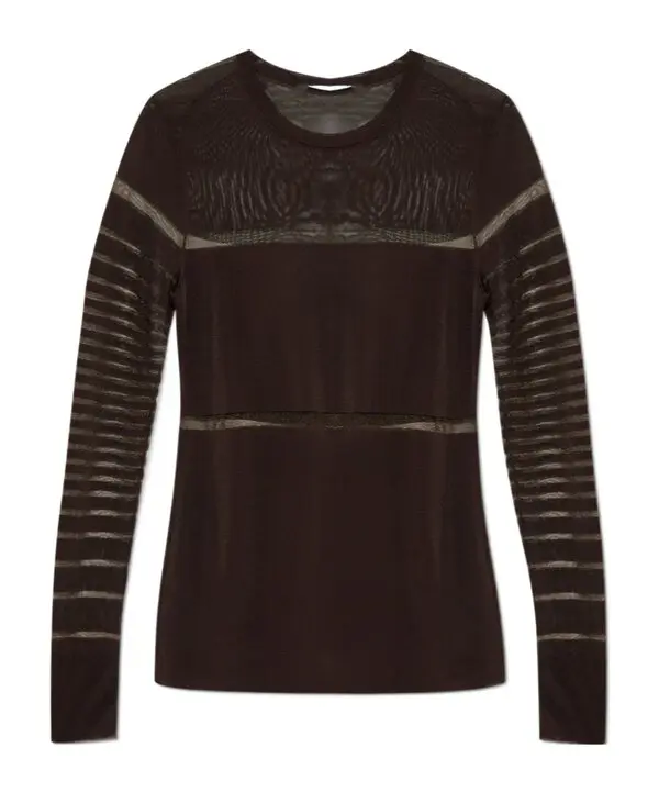 Helmut Lang Sheer Stripe Long Sleeve Crewneck Top - Black