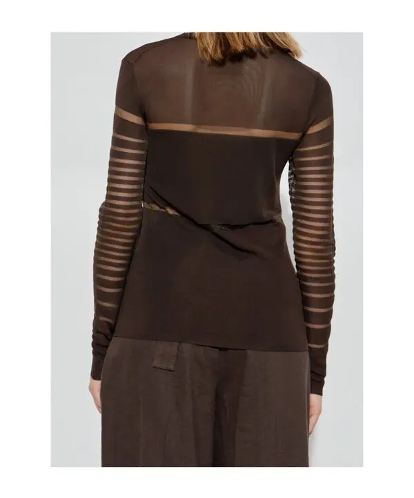 Helmut Lang Sheer Stripe Long Sleeve Crewneck Top