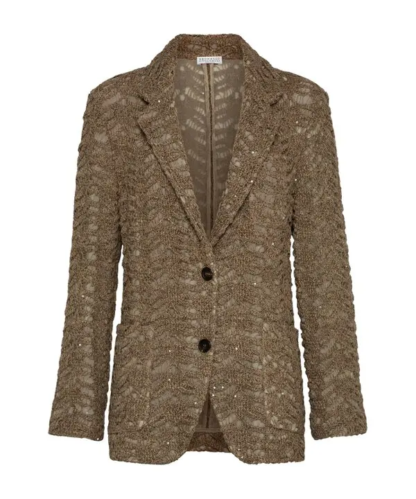 Brunello Cucinelli Foliage Lace Knit Blazer