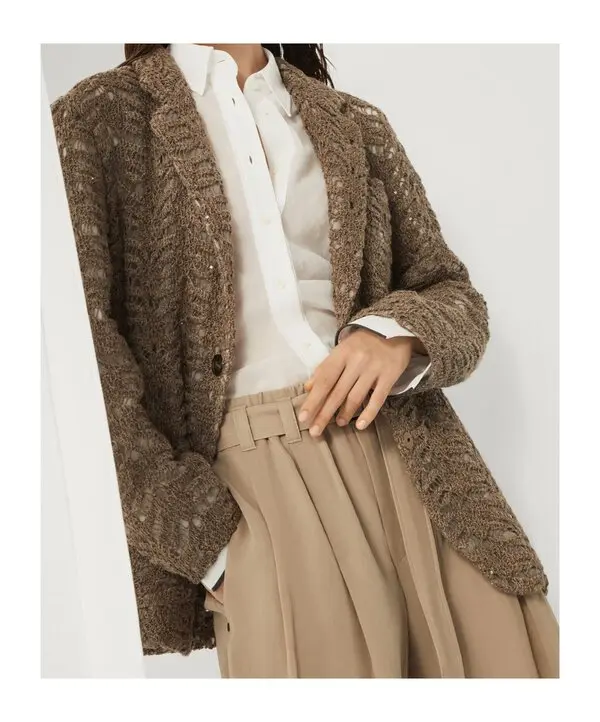 Brunello Cucinelli Foliage Lace Knit Blazer