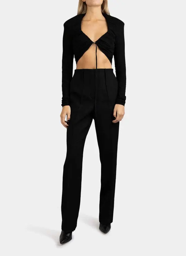 Jacquemus Gathered V-neck Cropped Blouse With Padded Shoulders