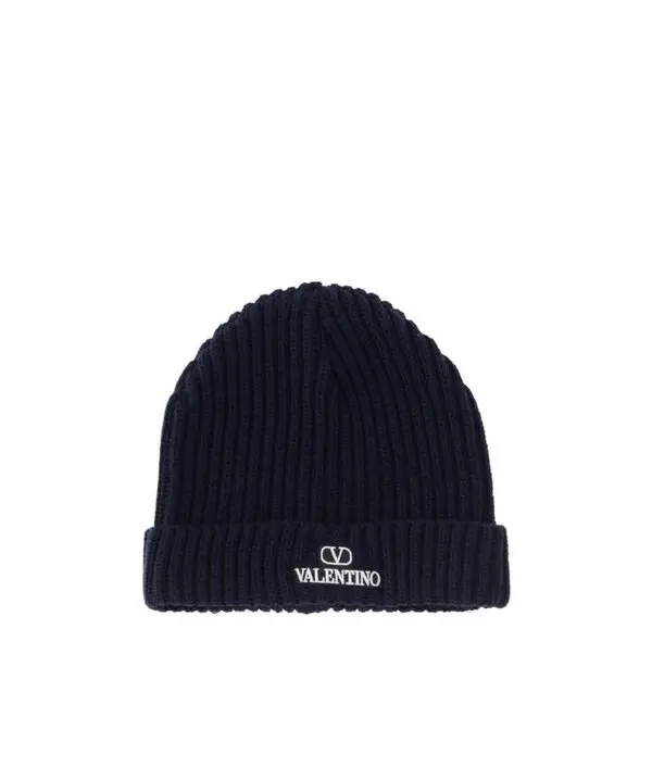 Valentino Garavani Logo Embroidered Knitted Beanie - Black