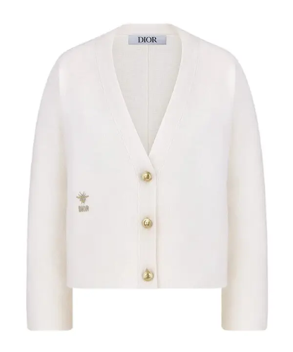 Dior Long-sleeved Knitted Cardigan With Gold Bee Embroidery