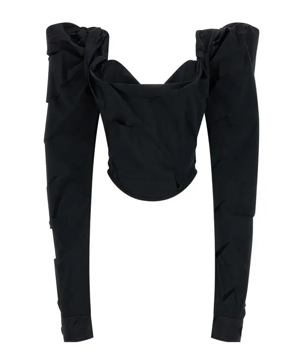 VIVIENNE WESTWOOD Taffeta Corset Top With Puff Sleeves - Black