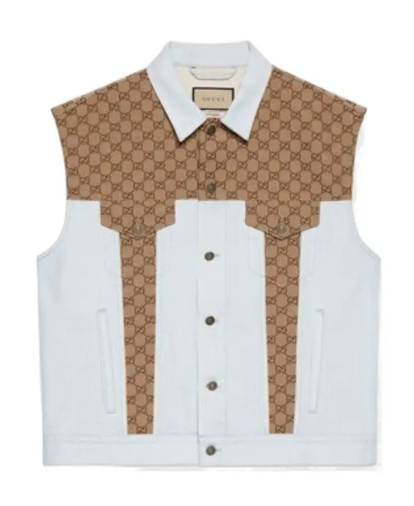 Gucci Washed Denim Vest With Gg Canvas