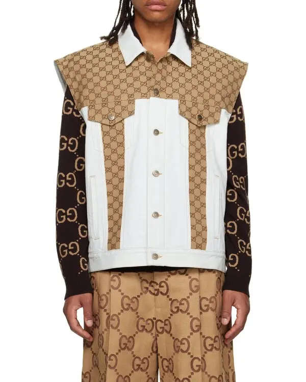 Gucci Washed Denim Vest With Gg Canvas