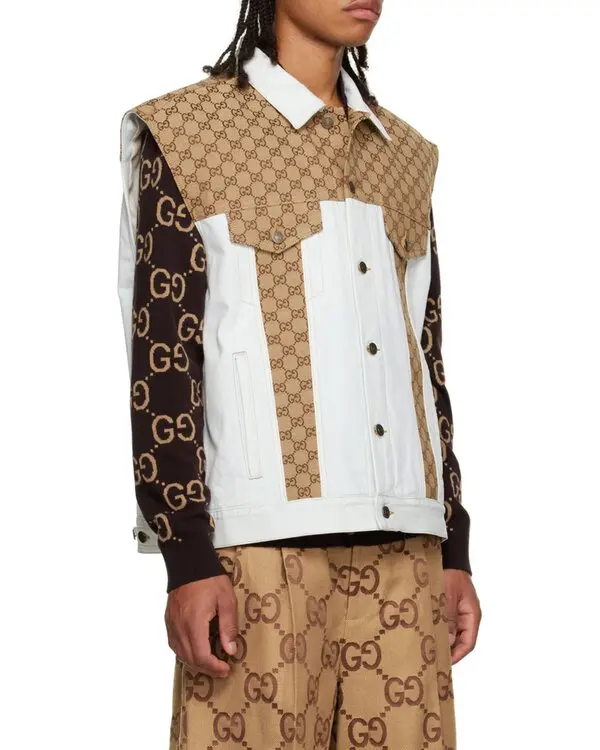 Gucci Washed Denim Vest With Gg Canvas