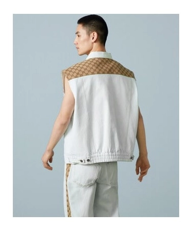 Gucci Washed Denim Vest With Gg Canvas