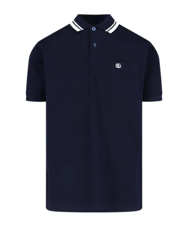 Gucci Logo Embroidered Short-sleeve Polo Shirt - Blue