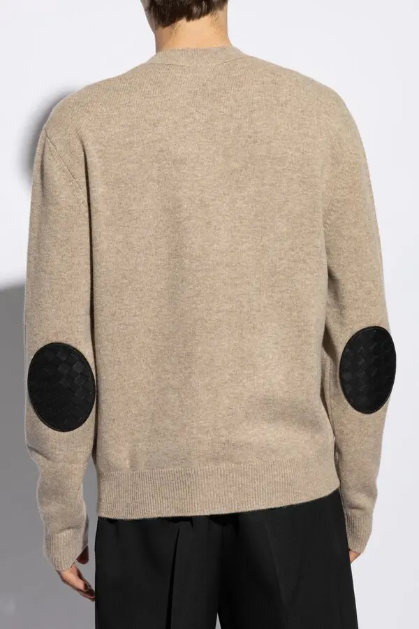 Bottega Veneta Crewneck Knitted Jumper With Elbow Patches - Nude