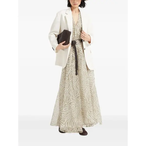 Brunello Cucinelli Sleeveless Printed Silk Maxi Dress