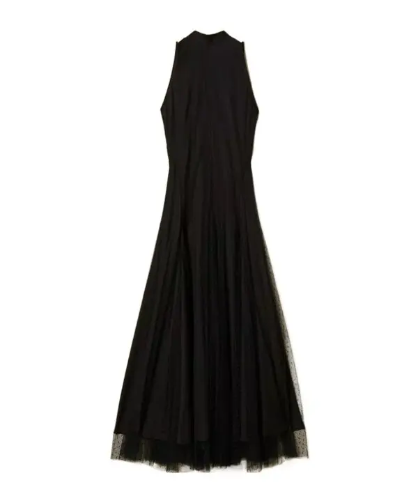 TWINSET Sleeveless Polka Dot Maxi Dress - Black