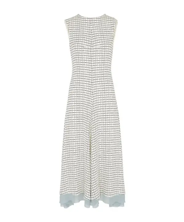 Fendi Sleeveless Grid Motif V-back Midi Dress - White