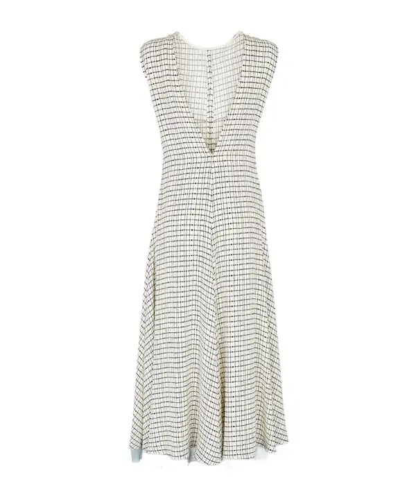 Fendi Sleeveless Grid Motif V-back Midi Dress