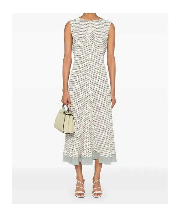 Fendi Sleeveless Grid Motif V-back Midi Dress