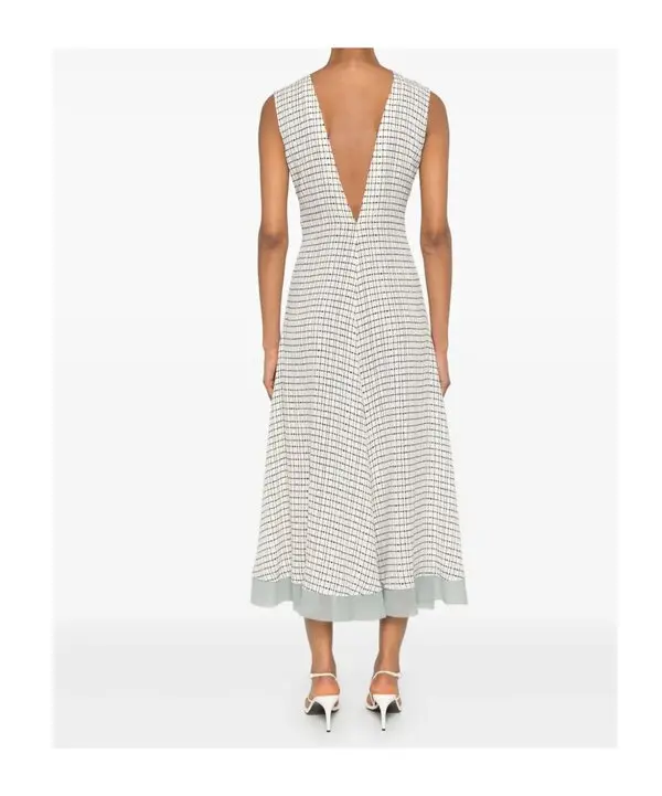 Fendi Sleeveless Grid Motif V-back Midi Dress