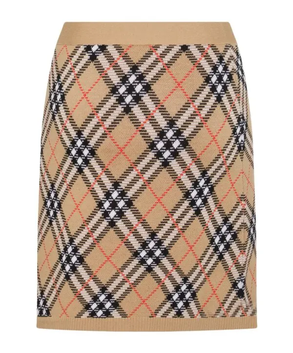 Burberry Checked Knitted Midi Skirt - Nude