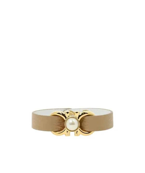 FERRAGAMO Gancini Pearl Leather Bracelet - Yellow
