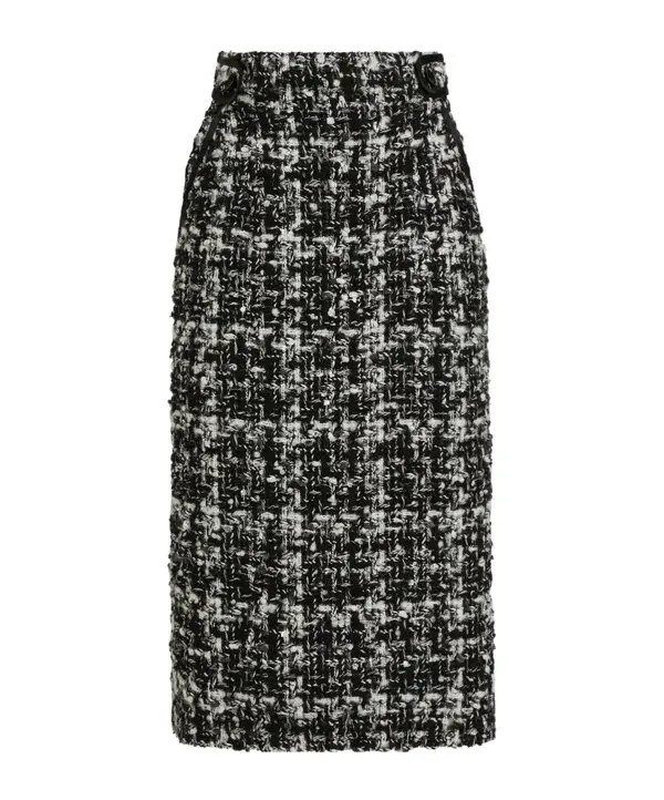 Dolce & Gabbana Tweed Checked Midi Skirt - Black