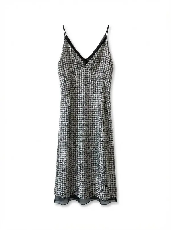 Dior Houndstooth Print Slip Dress - Black