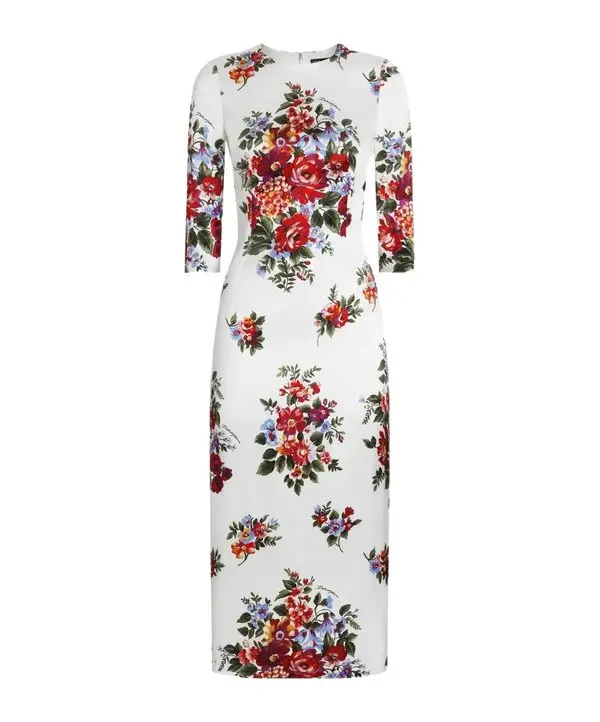 Dolce & Gabbana Floral Print Midi Dress - White