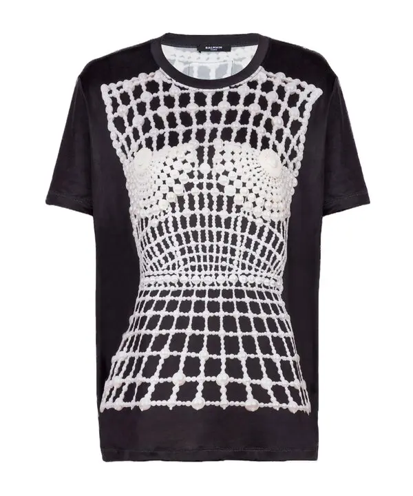 Balmain Faux Embroidery Print Loose T-shirt