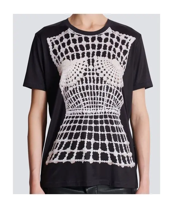Balmain Faux Embroidery Print Loose T-shirt