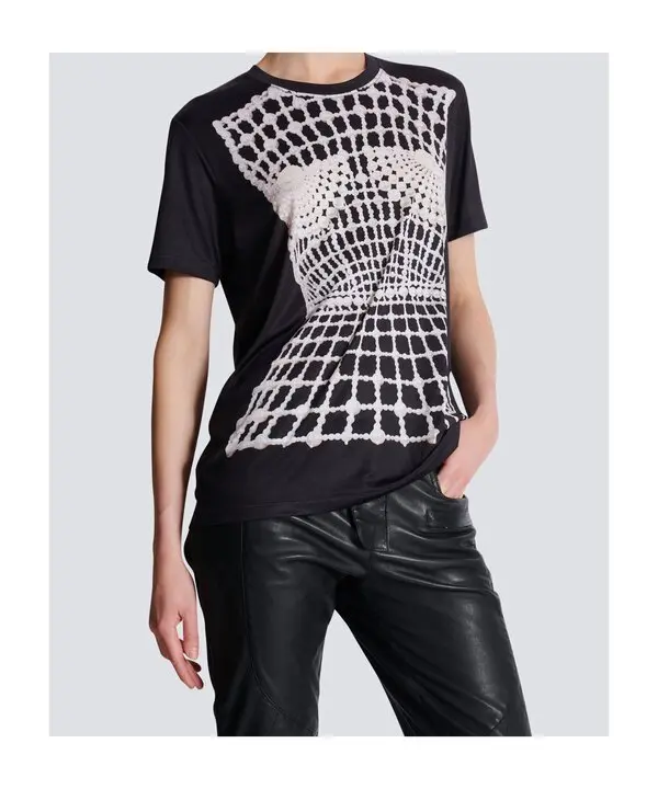 Balmain Faux Embroidery Print Loose T-shirt