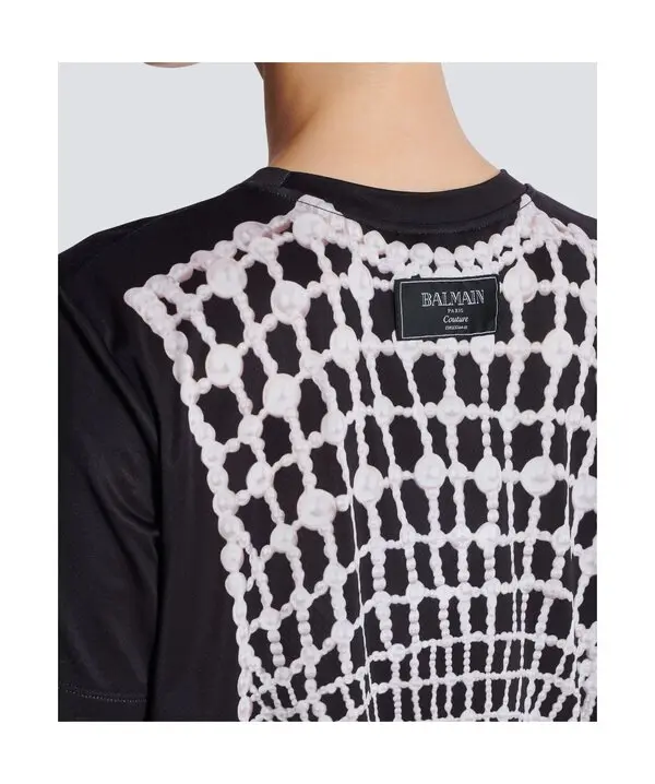 Balmain Faux Embroidery Print Loose T-shirt