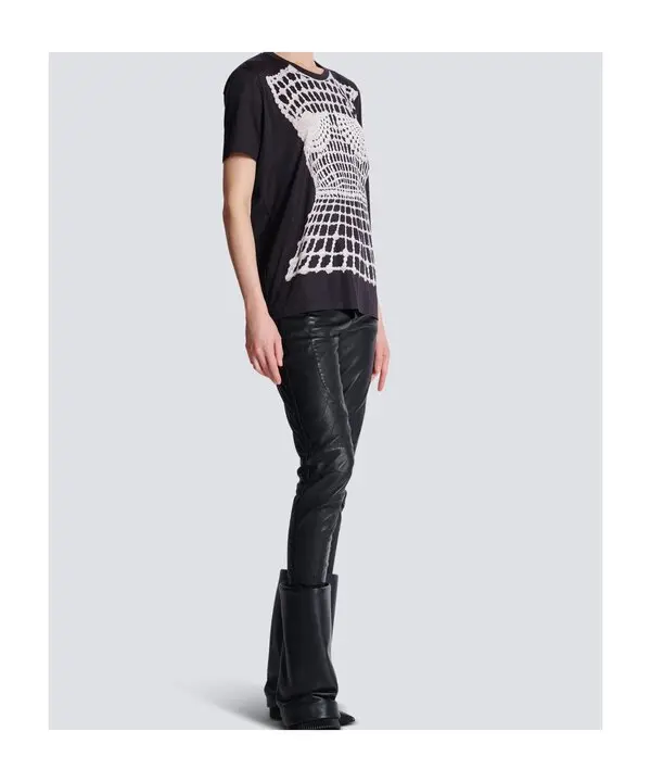 Balmain Faux Embroidery Print Loose T-shirt
