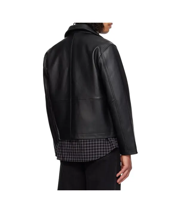 SUNFLOWER Long-sleeved Leather Jacket - Black