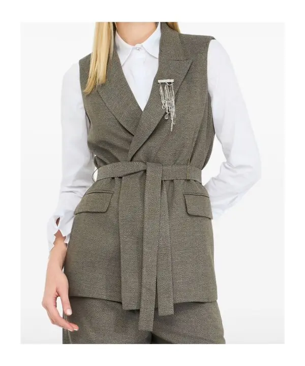 Liu Jo Sleeveless Waistcoat With Chevron Pattern And Metal Embellishment