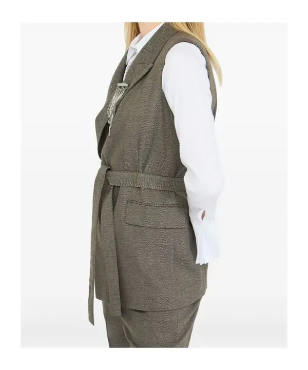 Liu Jo Sleeveless Waistcoat With Chevron Pattern And Metal Embellishment