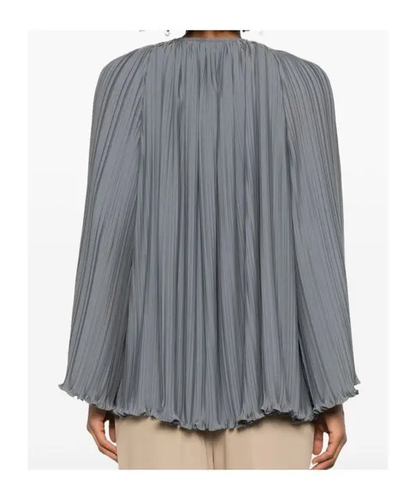 LANVIN Pleated Round Neck Long Sleeve Blouse - Gray