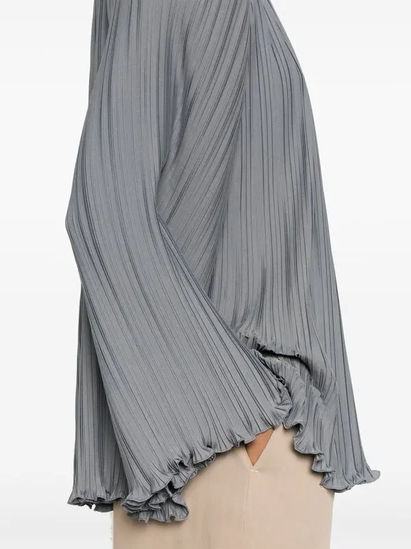 LANVIN Pleated Round Neck Long Sleeve Blouse - Gray