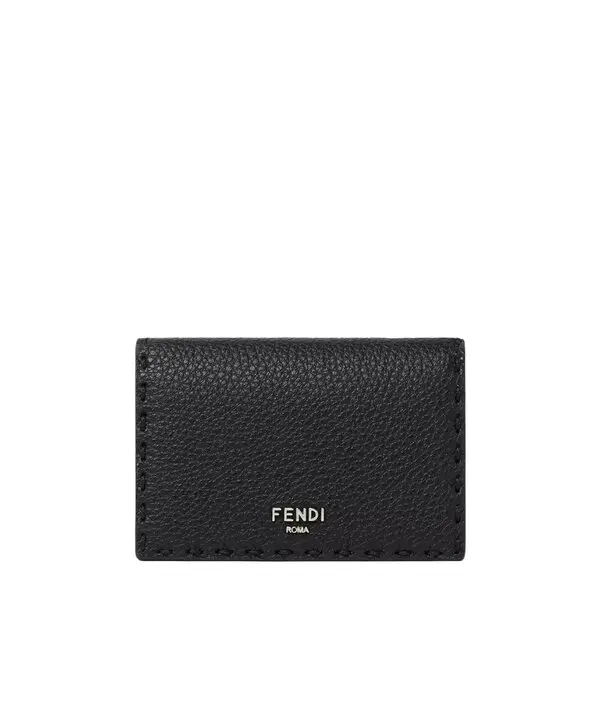 Fendi Stitched Selleria Leather Card Holder - Black