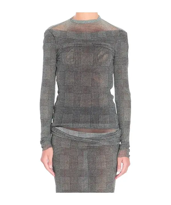 JEAN PAUL GAULTIER Long Sleeve Plaid Mesh T-shirt