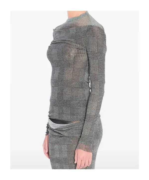 JEAN PAUL GAULTIER Long Sleeve Plaid Mesh T-shirt