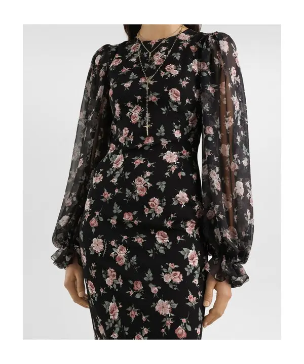 Dolce & Gabbana Roses-printed Charmeuse Dress