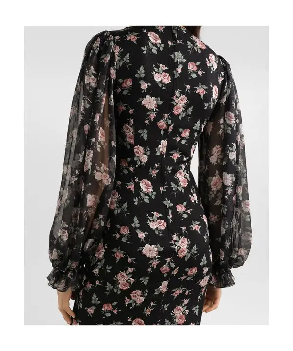 Dolce & Gabbana Roses-printed Charmeuse Dress