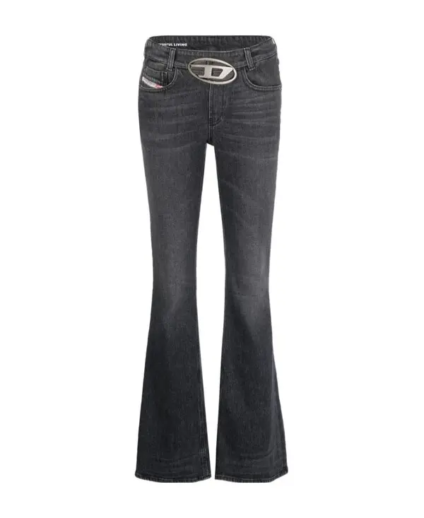 DIESEL® Logo Detailed Low-waisted Flared Jeans