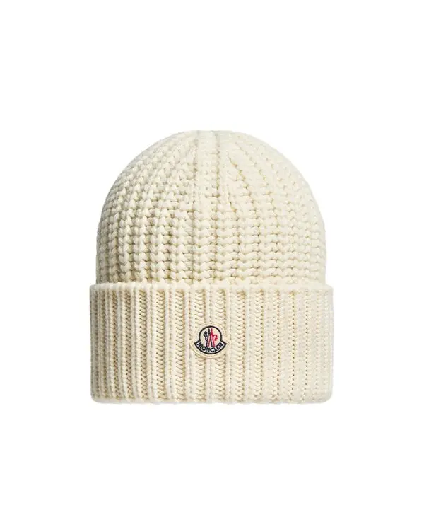 Moncler Ribbed Beanie - White