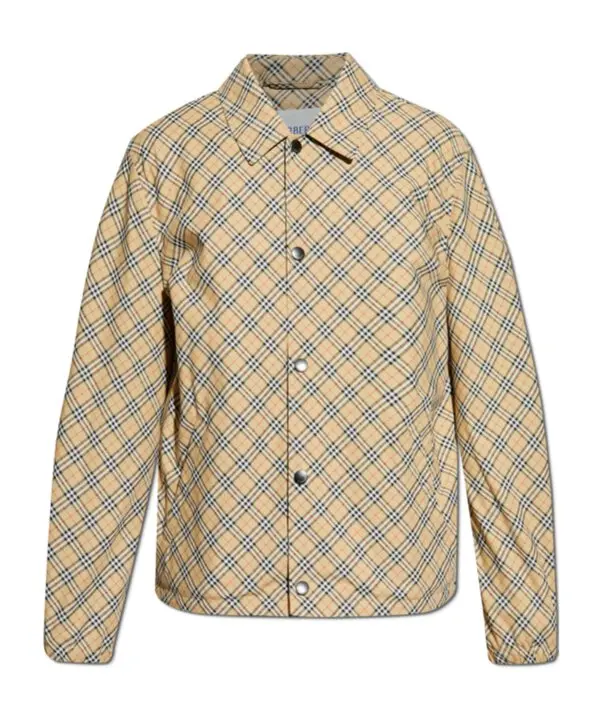 Burberry Plaid Collared Button-up Jacket - Nude