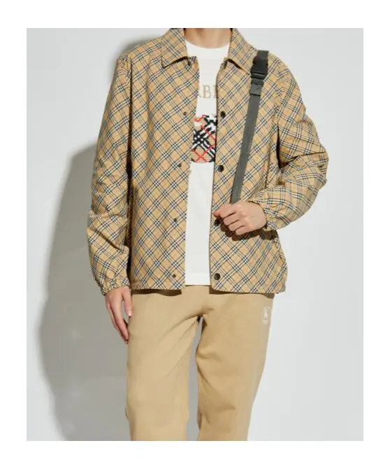 Burberry Plaid Collared Button-up Jacket - Nude