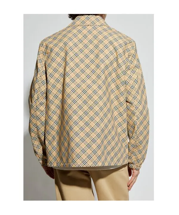 Burberry Plaid Collared Button-up Jacket - Nude