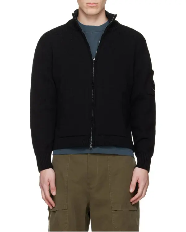 C.P. COMPANY Zip-up Knitwear With Stand Collar - Black