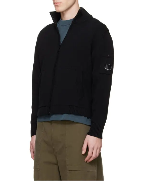 C.P. COMPANY Zip-up Knitwear With Stand Collar - Black