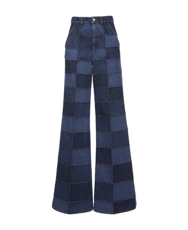 Chloé Patchwork Wide-leg Jeans - Blue